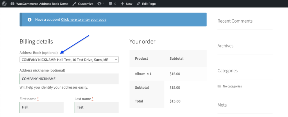 WooCommerce Address Book - CrossPeak