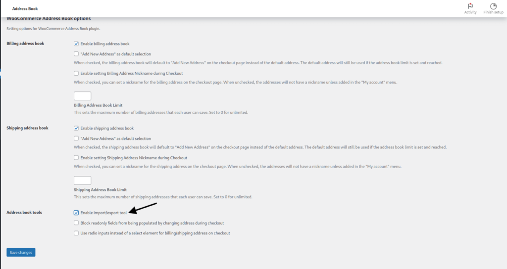 WooCommerce Address Book | Enable the Import/Export Tool