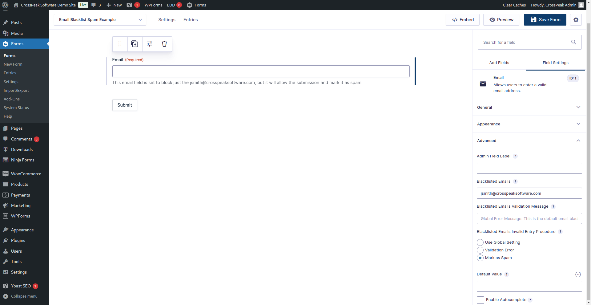 How to use Gravity Forms Email Blacklist plugin - CrossPeak